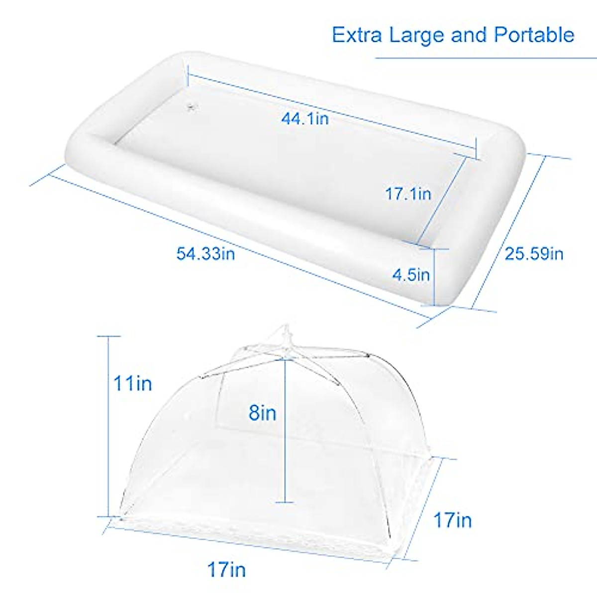 1PCS Inflatable Serving Bars and 3PCS Mesh Food Umbrella Covers Tent for Outdoor,Keep Salads Beverages Ice Cold - For Parties Indoor & Outdoor BBQ, Picnic Pool Party Supplies Luau Cooler
