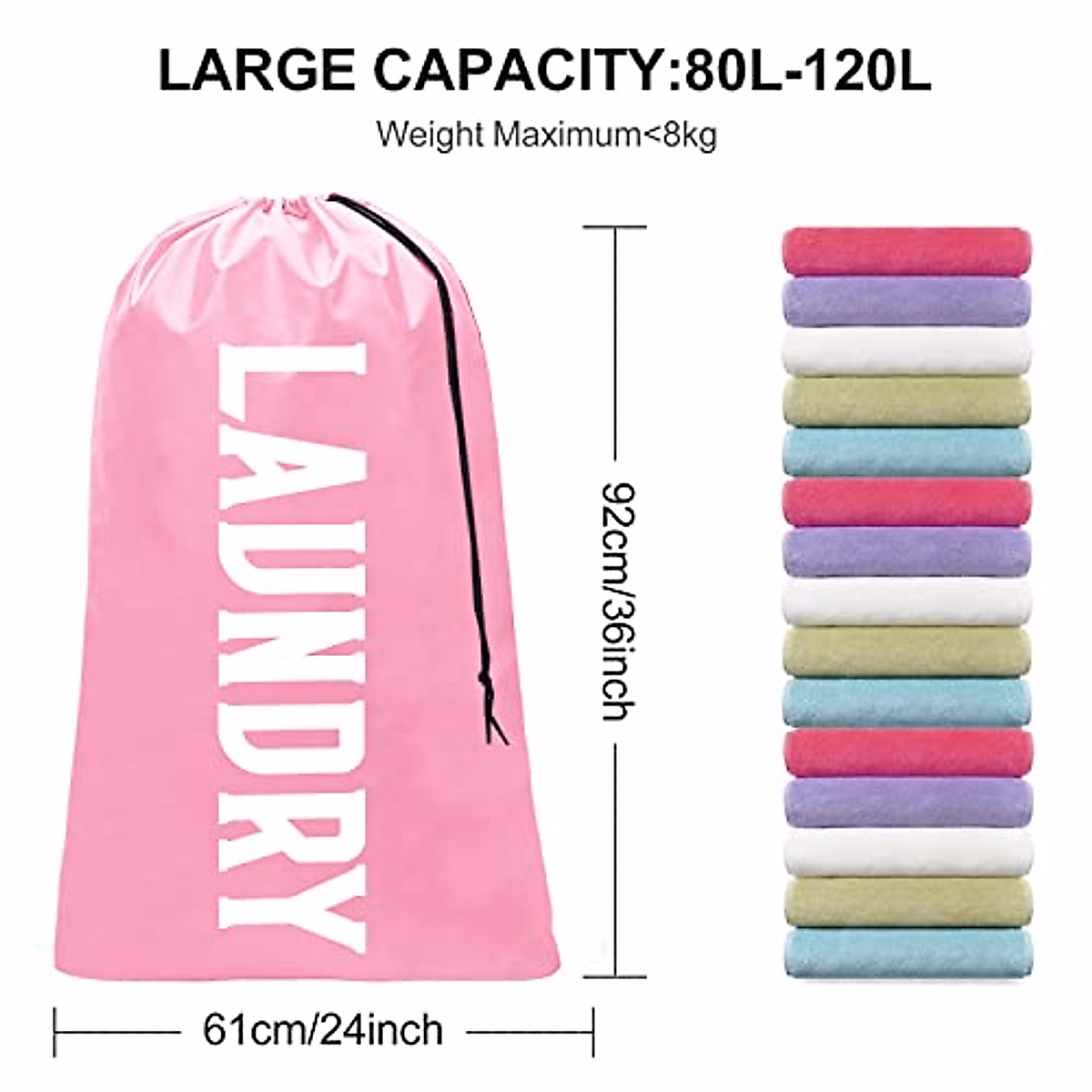 Nidoul 2 Pack XL Laundry Bags, Drawstring Closure Dirty Clothes Bag Organizer, Heavy Duty Large Laundry Bag, Durable Rip-Stop Bags for Camp Travel, Machine Washable 24" x 36" (Light Pink Blue)