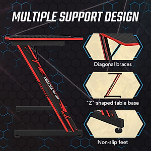 BestOffice 39" Gmaing Desk Computer Gaming Desk Z Shaped Gaming Workstation Ergonomic Gaming Table with Headphone Hook for Game Players (Red)
