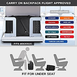 Kono Carry on Backpack, 16" Airplane Approved Under Seat Travel Backpack for Men and Women, Waterproof Lightweight Daypack for Flight 20L, Black