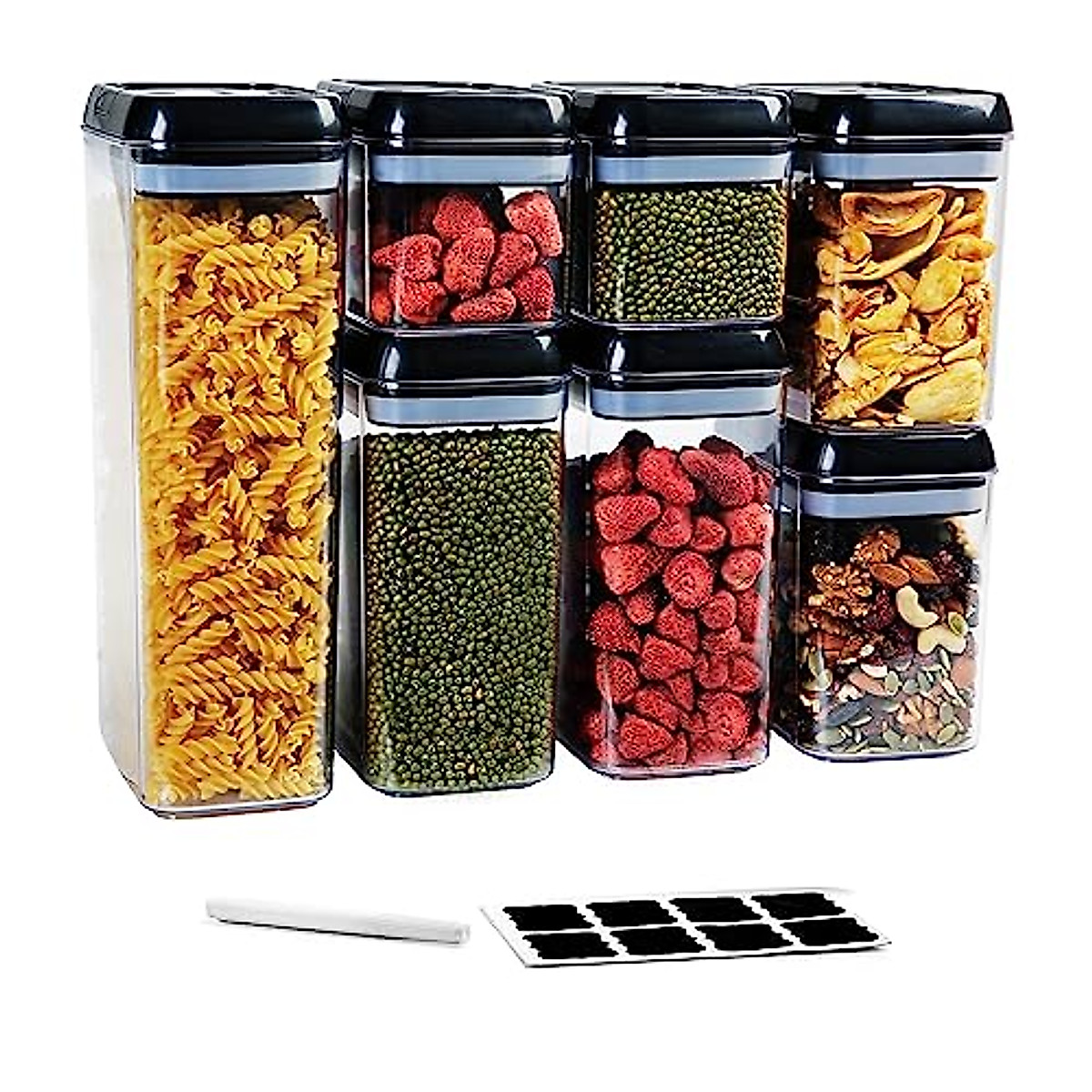 OMNISAFE Airtight Food Storage Container Set, 7Pcs Kitchen & Pantry Organization Containers, BPA Free Clear Plastic Canisters for Cereal, Sugar & Dry Food with Easy Lock Lid, Include 9 Labels,