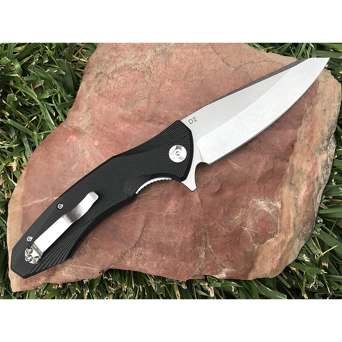 TACTICAL GEARZ Pocket Knife for EDC! G10 Handle! D2 Steel Stonewashed Blade! Includes Sheath! (Zeta)