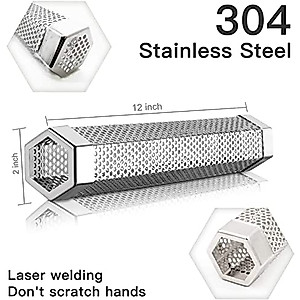 12" Pellet Smoker Tube for pellet Grill 2 Pack Cold Smoker Generator for BBQ Stainless Steel Wood Pellet Tube Smoker Fit Electric Gas Charcoal Grill, Provides Food tong and Brush and Hook