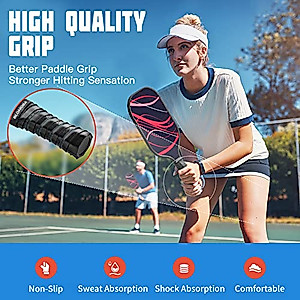 Pickleball Paddles, Pickleball Set of 2 Lightweight Fiberglass Pickleball Rackets, 2 Outdoor & 2 Indoor Pickleball Balls, 2 Extra Ball Retriever and 1 Bag, Polymer Honeycomb Core Pickleball Racquet