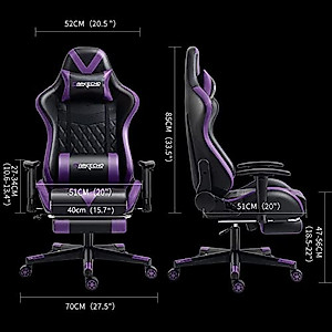 Darkecho Gaming Chair Office Chair with Footrest Massage Racing Ergonomic Chair Leather Reclining Video Game Chair Adjustable Armrest High Back Gamer Chair with Headrest and Lumbar Support Purple