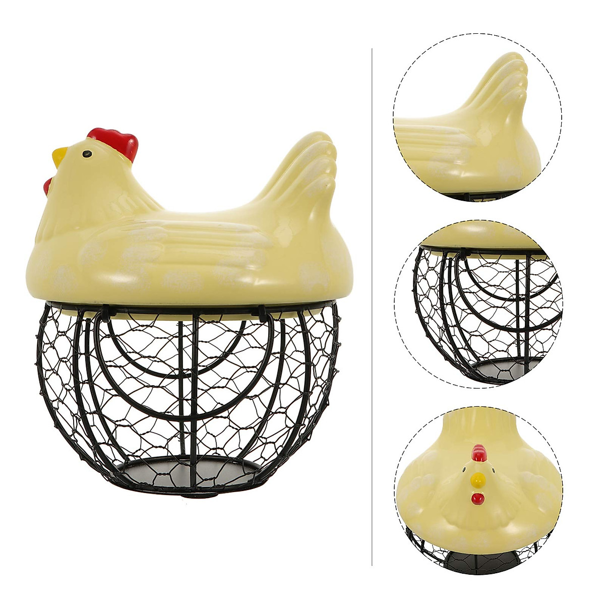HANABASS Egg Basket Egg Basket 1pcs Chicken Design Ceramic Egg Storage Collect Basket Iron Egg Holder Home Desktop Adornment Egg Holder Countertop Egg Holder Countertop Yellow