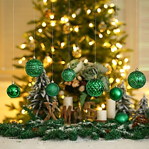 Christmas Ball Ornaments Green Christmas Tree Decorations with Hang Rope-36pcs Shatterproof Christmas Ornaments Set with 6 Styles in 3 Sizes(Small Medium Large)