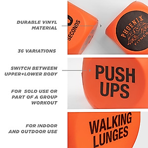 Phoenix Fitness Exercise Dice - Workout Dice Game for Cardio, HIIT Training and Exercise Classes - Full Body Training includes Push Ups, Squats, Jumping Jacks, Crunches & Wildcard - Home and Gym
