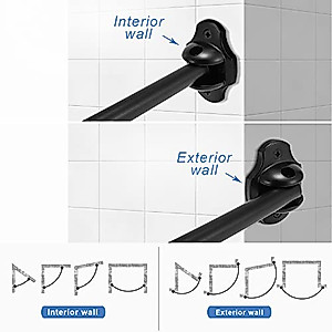 TENOVEL 12 pcs Black Double Sided Shower Curtain Hooks Black & Black Curved Shower Rod
