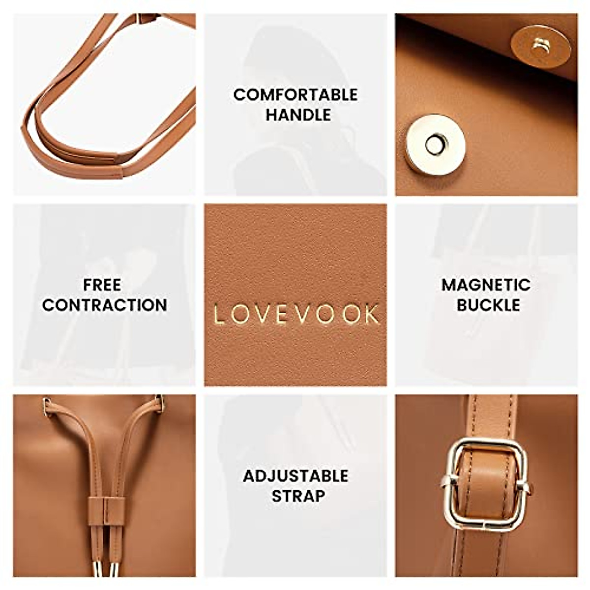 LOVEVOOK Backpack Purses for Women, Tote Bag Convertible PU Leather Backpacks, Fashion Handbag Satchel Bags Casual Back Pack 14 Inch Laptop Backpacks 2PCS, Brown