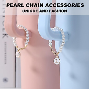 LUHOHI Letter Charm for Stanley Cup，Pearl Chain Accessories Stanley Cup Initial Charms for Handle Stuff Decor Water Bottle Jewelry Tumbler Cute Simple Modern Personalized Name ID Decorations (A)