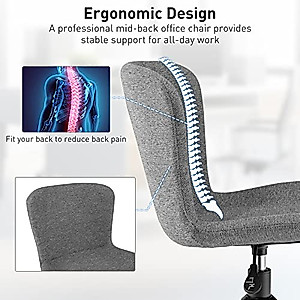 Giantex Home Office Chair with Wheels, Mid-Back Swivel Computer Chair Rolling Adjustable Linen Leisure Chair for Living Room, Bedroom & Meeting Room, Ergonomic Armless Task Chair (Gray)
