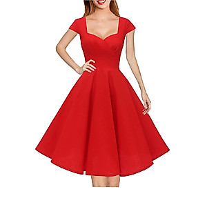 Hanpceirs Women's Cap Sleeve 1950s Vintage Party Dress Cocktail Dress Formal Dresses with Pocket Red L
