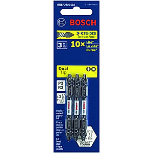 BOSCH ITDEP2R22503 3-Pack 2-1/2 In. Phillips/Square #2 Impact Tough Double-Ended Screwdriving Bits