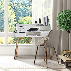 Versanora Creativo White Work Study Table Desk With Storage Drawer Shelf Natural Finish For Living Room Home and Office