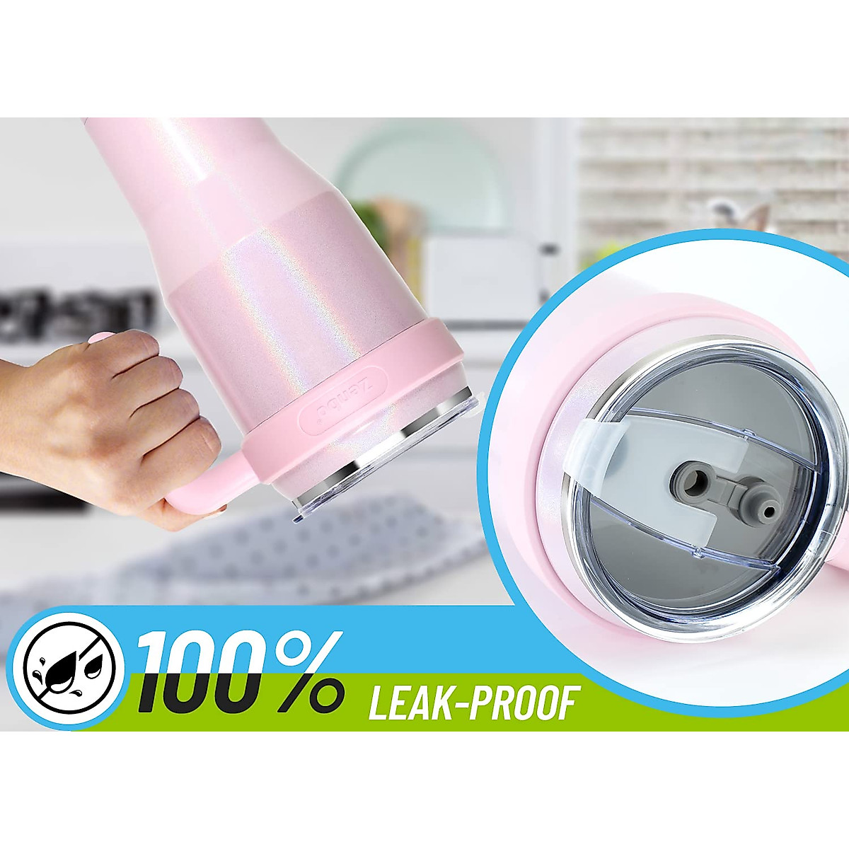 Zenbo 40 oz Glitter Tumbler with Handle, Leak-Proof Lid & Straw - Stainless Steel Insulated Cup, Keeps Cold for 34 Hrs, Car Cup Holder Compatible, Dishwasher Safe, BPA Free