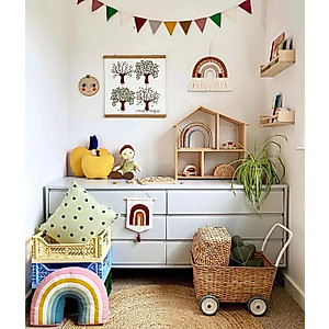 JILPAK Nordic Woven Rainbow Wall Hanging, Rainbow Wall Hanging Macrame Rainbow Boho Decor for Wall Room Home Nursery Baby Room, Brown Figured Cloth, 6.3 x 6.3 inches