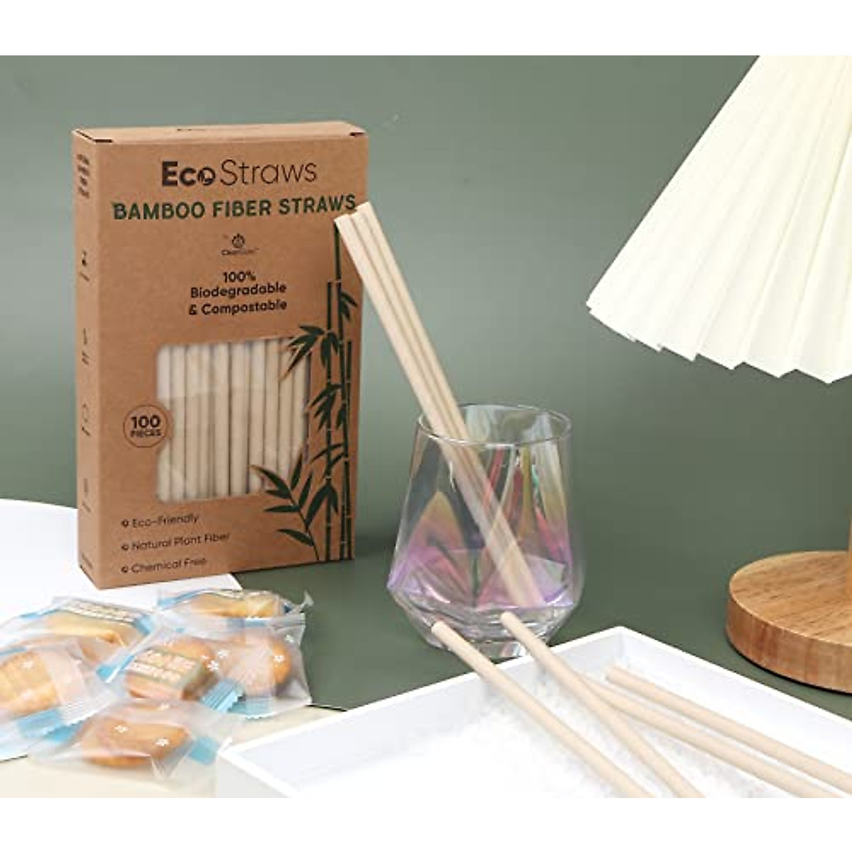 Eco Straws Disposable – Biodegradable Bamboo Paper Straw – Natural Compostable Long Drinking Straws for Cocktail, Smoothie, Coffee, Cereal, and Soft Drinks – Plastic Straws Alternative - 100pcs