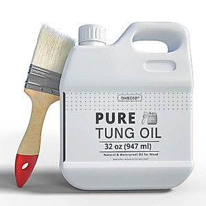 OAIEGSD 32 OZ Pure Tung Oil for Wood Finishing with Wood Brush, Waterproof Wood Sealer Indoor and Outdoor, 100% Pure Natural Tung Oil for Unfinished Bare Wood, Such as Wood Furniture, Wood Floors