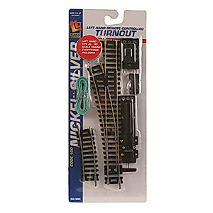 Life Like Code 100 Radius Remote-Control Left Hand Turnout Toy, Silver, 18