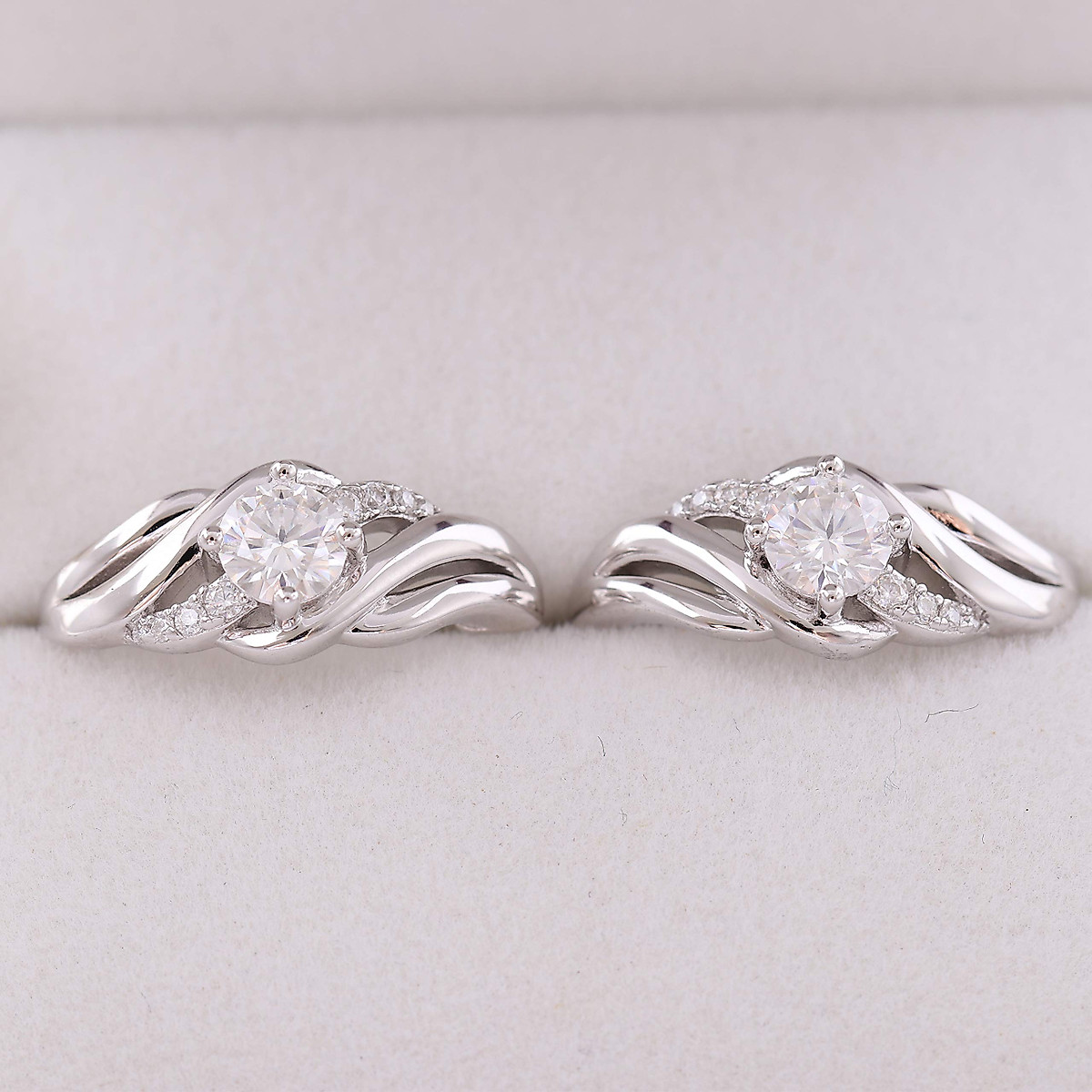 DovEggs Solid 10K White Gold Post 1ct Center 5mm G-H-I color Moissanite Hoop Earrings 14K Gold QUALITY Sterling Silver Earrings with Accents for Women