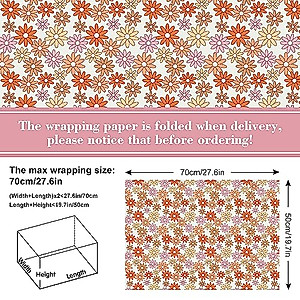 AnyDesign 12 Sheet Groovy Wrapping Paper Folded Flat Boho Rainbow Daisy Flower Rainbow Gift Wrap Paper Bulk Retro Art Paper for Birthday Wedding Baby Shower DIY Craft Gift Packing, 19.7 x 27.6 Inch