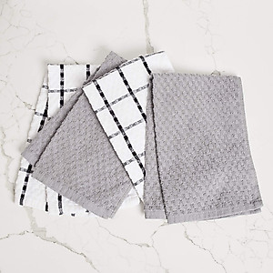 Kitchen Towels - Dish Towels and Dish Cloths - Hand Towel and Dishcloths Sets - 100% Soft Ring Spun Combed Cotton - Great for Cooking in Kitchen or Household Cleaning - Size 15" x 25" (Grey, 12)