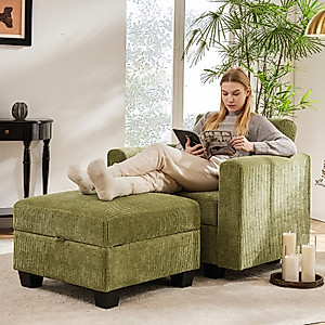 ABCASA Sofa Ottoman with Storage,Ottoman Module for Modular Sectional Sofa Couch, Storage Ottoman Footrest and Seat Cube, Green