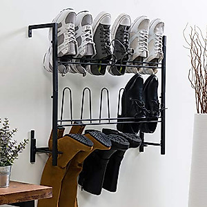 MyGift Premium Black Metal Hanging Wall Shoe Rack for Walk in Closet, Mudroom and Entryway, Wall Mounted Space Saving Boot and Shoe Rack Organizer, Holds 9 Pairs