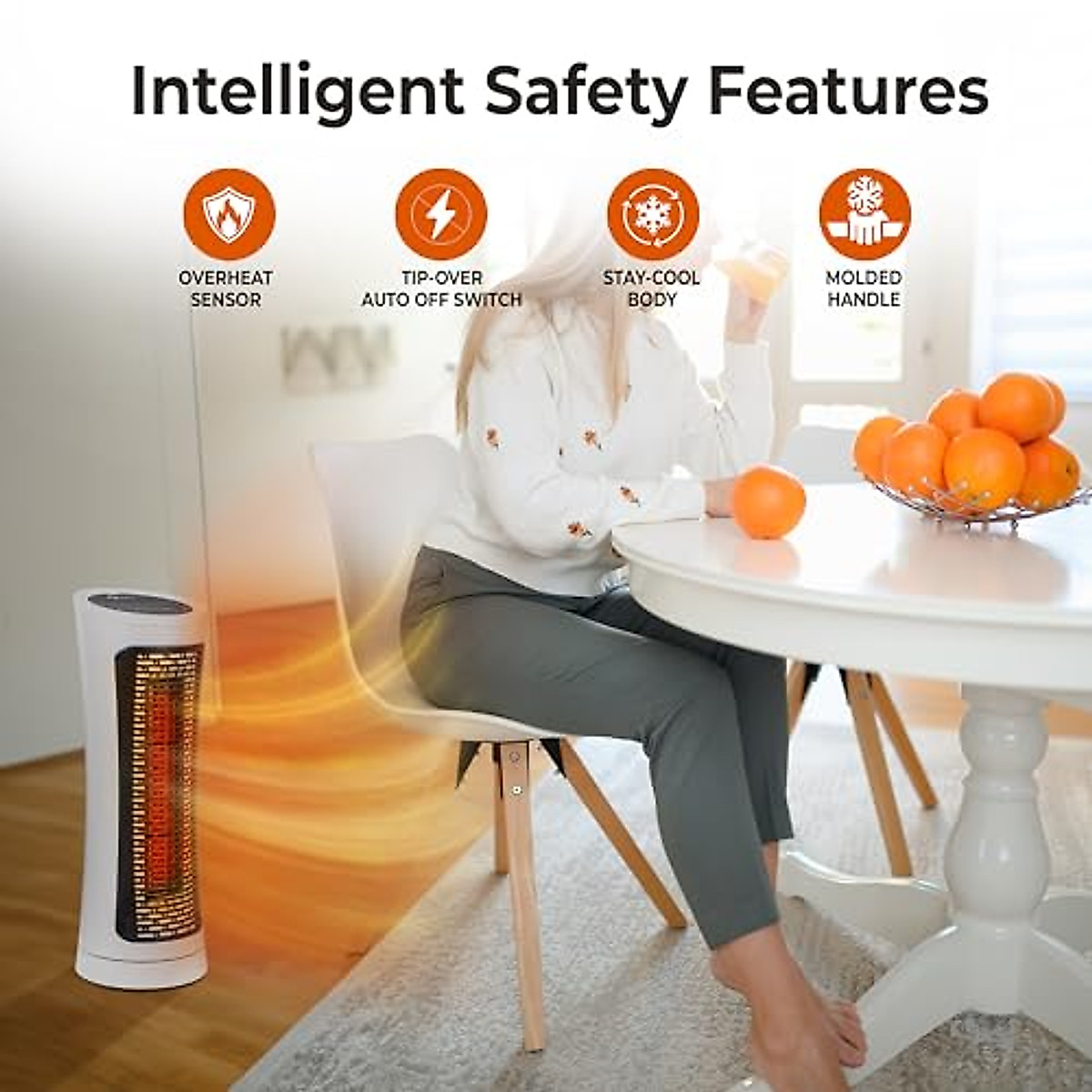 Comfort Zone Electric Oscillating Digital Tower Space Heater with Digital Thermostat, Built-in Overheat Sensor, and Power Indicator Light, Ideal for Home, Bedroom, & Office, 1,500W, CZ457EWT