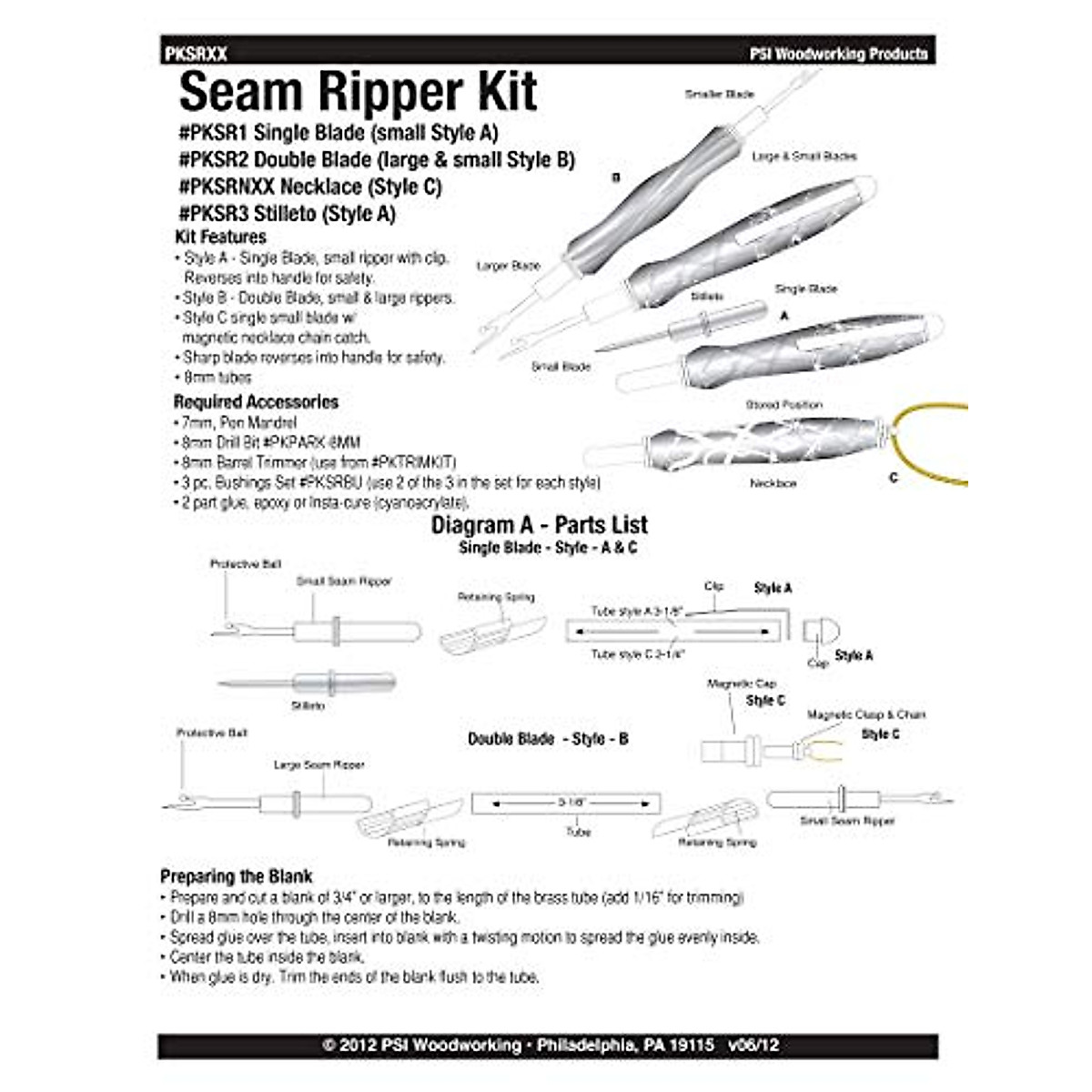 Penn State Industries PKSR4CH 2-in-1 Seam Ripper & Stiletto Kit Woodturning Project (10, Chrome)