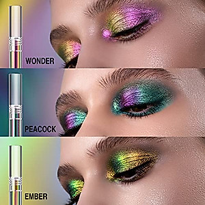 Liquid Glitter Eyeshadow, 3 Colors Multichrome Metallic Liquid Glitter Chameleon Eyeshadow Kit, Quick Drying Long Lasting High Holographic Sparkling Multi-Dimensional Eyeshadow Makeup Set for Women