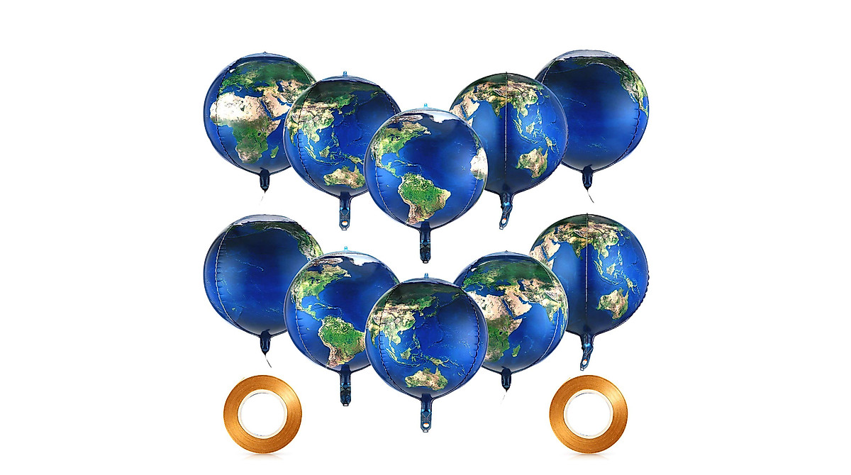 Earth Globe Balloons Pack | 10 Foil Balloons for Space Party