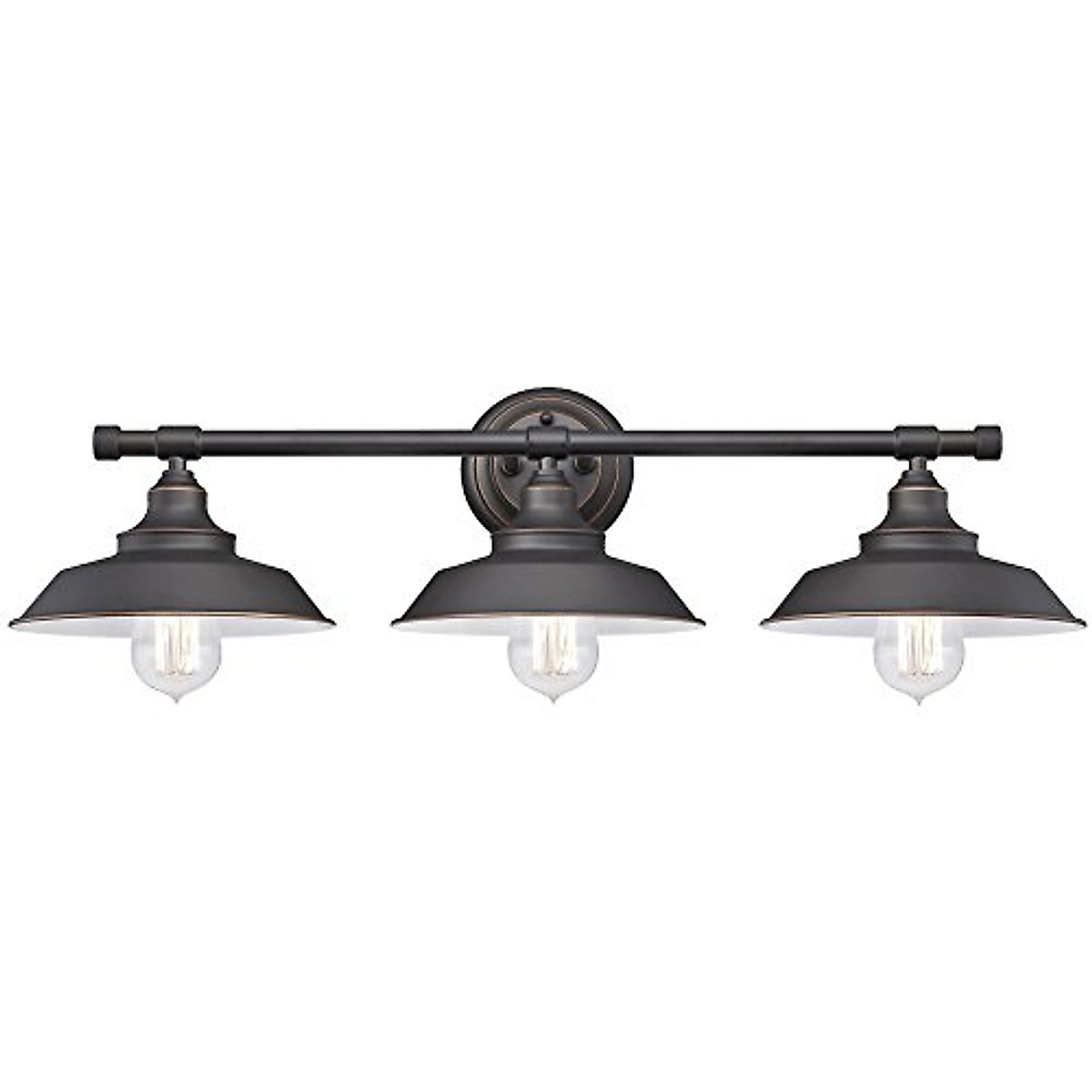 Westinghouse Lighting 6343400 Iron Hill Three-Light Indoor Wall Fixture, Finish with Highlights and Metal Shades, 3, Oil Rubbed Bronze/White