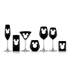 JoyJolt Disney Luxury Mickey Mouse Double Old Fashioned Whiskey Glasses. 2x European Crystal Bar Glasses. Premium Xmas Disney Stuff, Gifts and Cups. 12oz Black Drinking Glasses, Disney Tumbler
