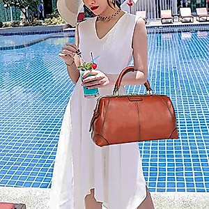 Banuce Fashion Full Grain Italian Leather Doctor Bag Purses and Handbags for Women Ladies Satchel