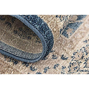 Unique Loom Salzburg Collection Classic Traditional Design Oriental Inspired with Intricate Border Area Rug, 4 ft, Blue/Beige