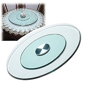 Lazy Susan Turntable for Kitchen - 24" 36" 40" Transparent Rotating Round Turntable with Auxiliary Wheel design, 360 Degree Swivel Dining Table Serving Tray, Aluminum alloy (Size : 90cm/35.4in)