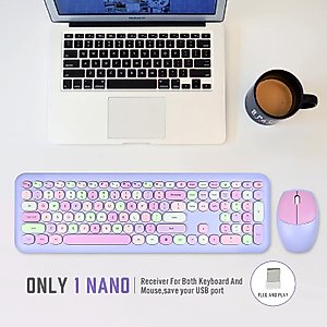 Dedeo Wireless Keyboard and Mouse Combo,USB Purple 110 Keys Compact Full Size Colorful Keyboard and Mouse Set, 2.4Ghz Noise-reducing Ultra-Quiet Keys, Ultra-Thin，for Windows, PC, Laptop, Desktop