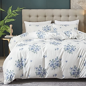 HYPREST Floral Duvet Cover Set King Size, 3 Pieces Blue Floral Farmhouse Duvet Cover Set- Soft, Lightweight & Breathable, Standard 100 by Oeko-Tex(No Comforter)