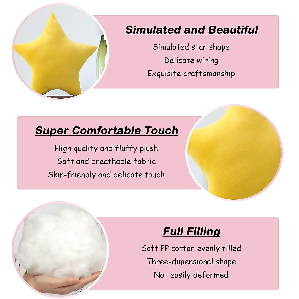 zhidiloveyou 17.7" Star Pillow Yellow Stuffed Star Shaped Plush Hug Pillow Decor Toys for Kids