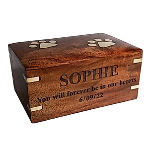 PERSONALIZED Engraved URN BOX | Handcrafted Rosewood Pet Urn for Dog Ashes | Urn Box for Pet Ashes | Brass Paw Urn Box for your loved ones (Urn Box)