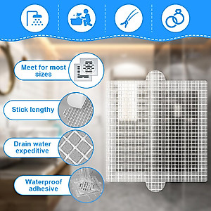 AMFUN Disposable Shower Drain Hair Catcher, 40Pcs Floor Drain Mesh Strainer Sticker with Waterproof Adhesive, Anti-Blocking Filter Sticker Hair Catchers for Bathtub Bathroom Kitchen, Square 105mm