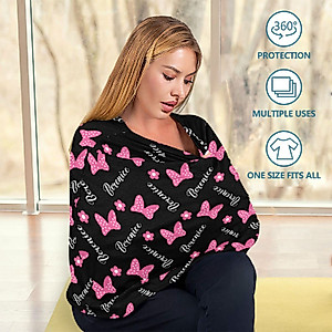 Personalized Pink Bows Baby Car Seat Covers with Name, Custom Multiuse Nursing Breastfeeding Car seat Canopy, Infant Stroller Covers for Newborn Girl Boy, Ultra-Soft Breathable, Nursing Scarf