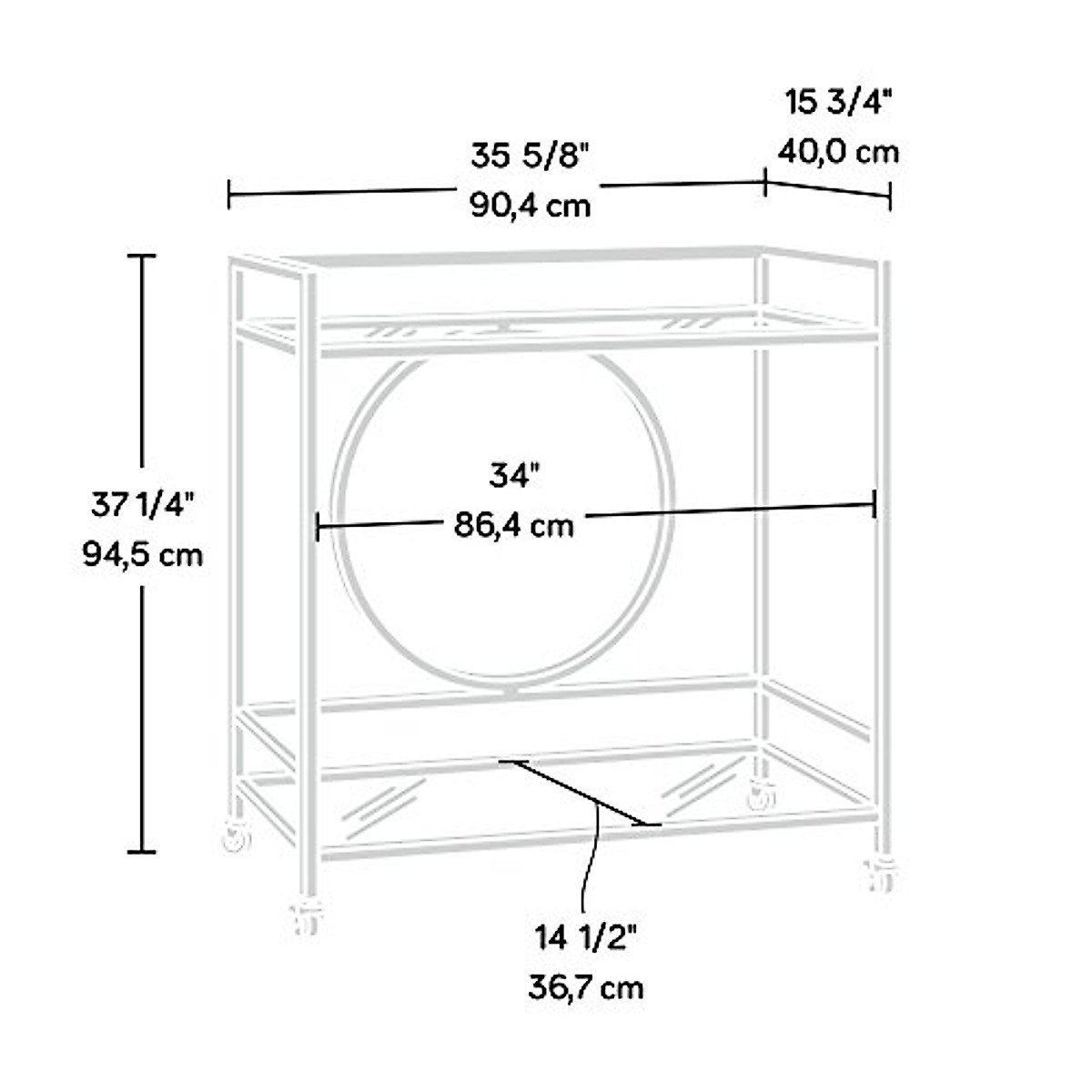 Sauder International Lux Bar Cart, Satin Gold Finish