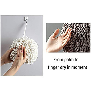 Gcace Microfiber Chenille Soft Hanging Hand Ball Towel Sets of 2 White and Gray Bathroom, Fast Dry dustproof, Dry Your Hand Instantly conveniently, for Cleaning, Absorbent Hand Ball Towels