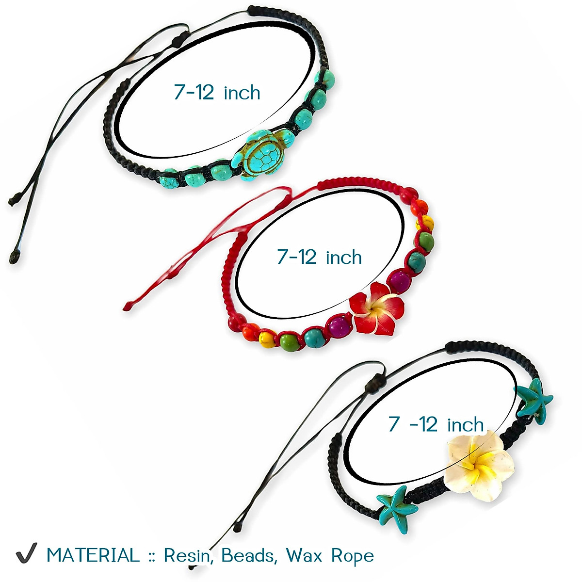 LAVIP Leather Anklet or Bracelet Starfish Turquoise Hawaiian Plumeria Flower Starfish Turquoise Hemp Bracelet