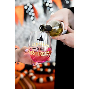 Pearhead Witch Way to the Booze Wine Glass, Fall Holiday Home Accessories, Halloween Stemless Wine Glass, 15 oz