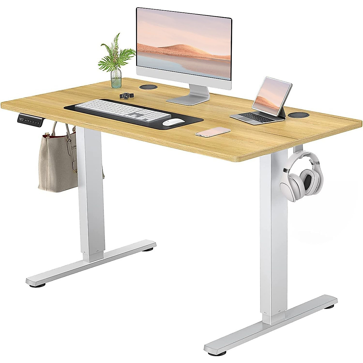 SMUG Standing Desk, Adjustable Height Electric Sit Stand Up Down Computer Table, 48x24 Inch Ergonomic Rising Desks for Work Office Home, Modern Lift Motorized Gaming Desktop Workstation, Maple