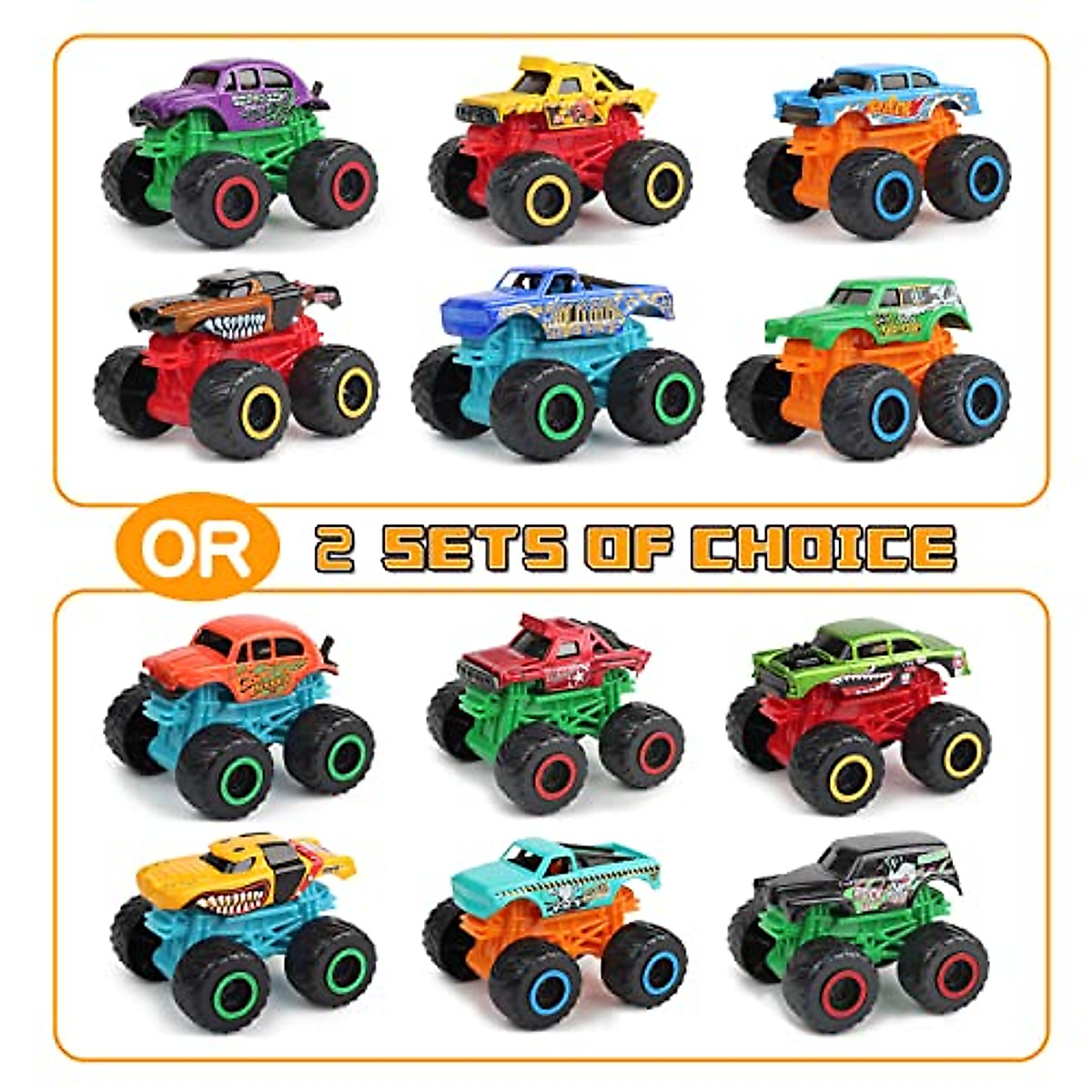 Oriate Monster Trucks Playset for Boys, Include 6 Pack Chaos Diecast Monster Toy Vehicle Truck w/ 47"x 31" Activity Play Mat, Kids Mini Car Set for Kids Gifts Style2